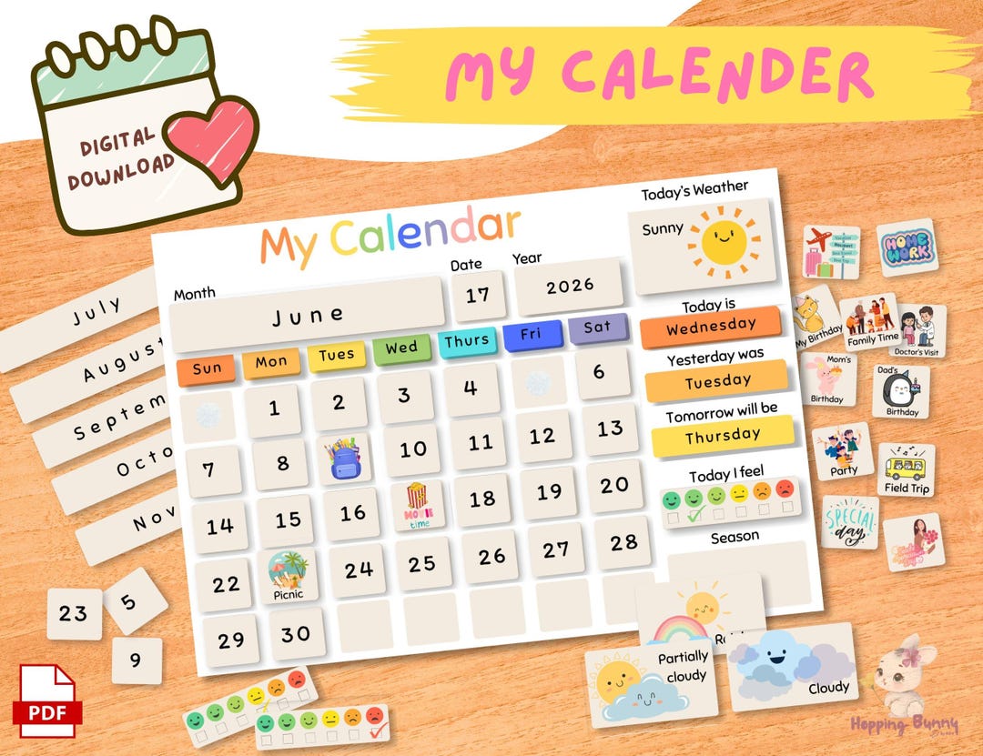 Daily Kids Calendar Printable | Fun Learning Calendar for Toddlers and ...