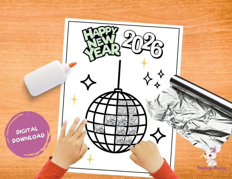 New Year Disco Ball Craft Printable | 2026 Kids Foil Art Activity ...