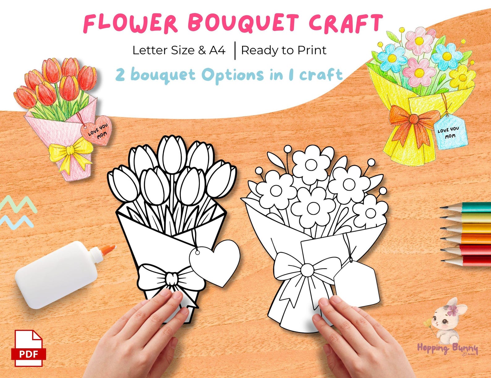 Flower Bouquet Craft Activity for Kids | Printable Coloring, Cutting ...