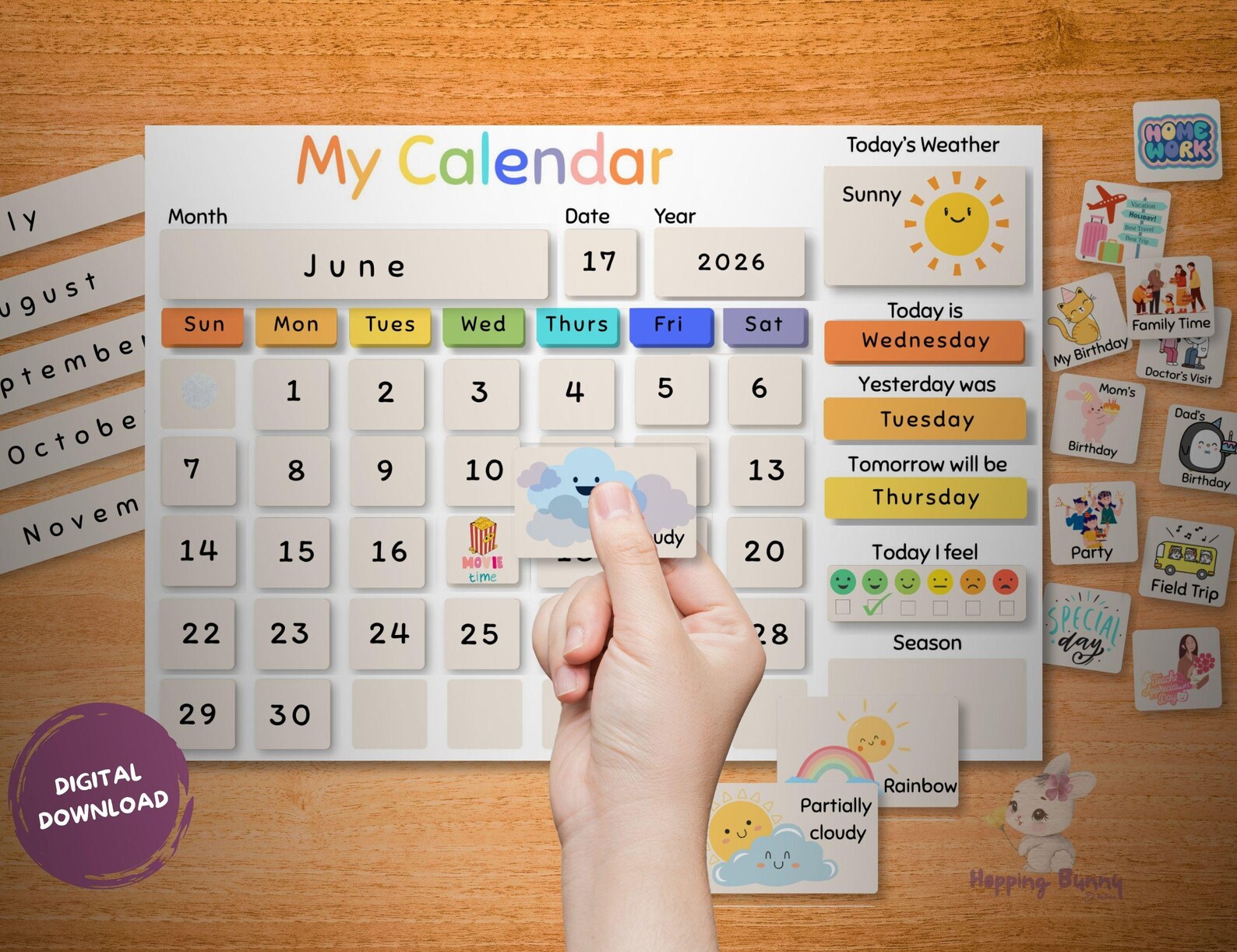 Daily Kids Calendar Printable | Fun Learning Calendar for Toddlers and ...