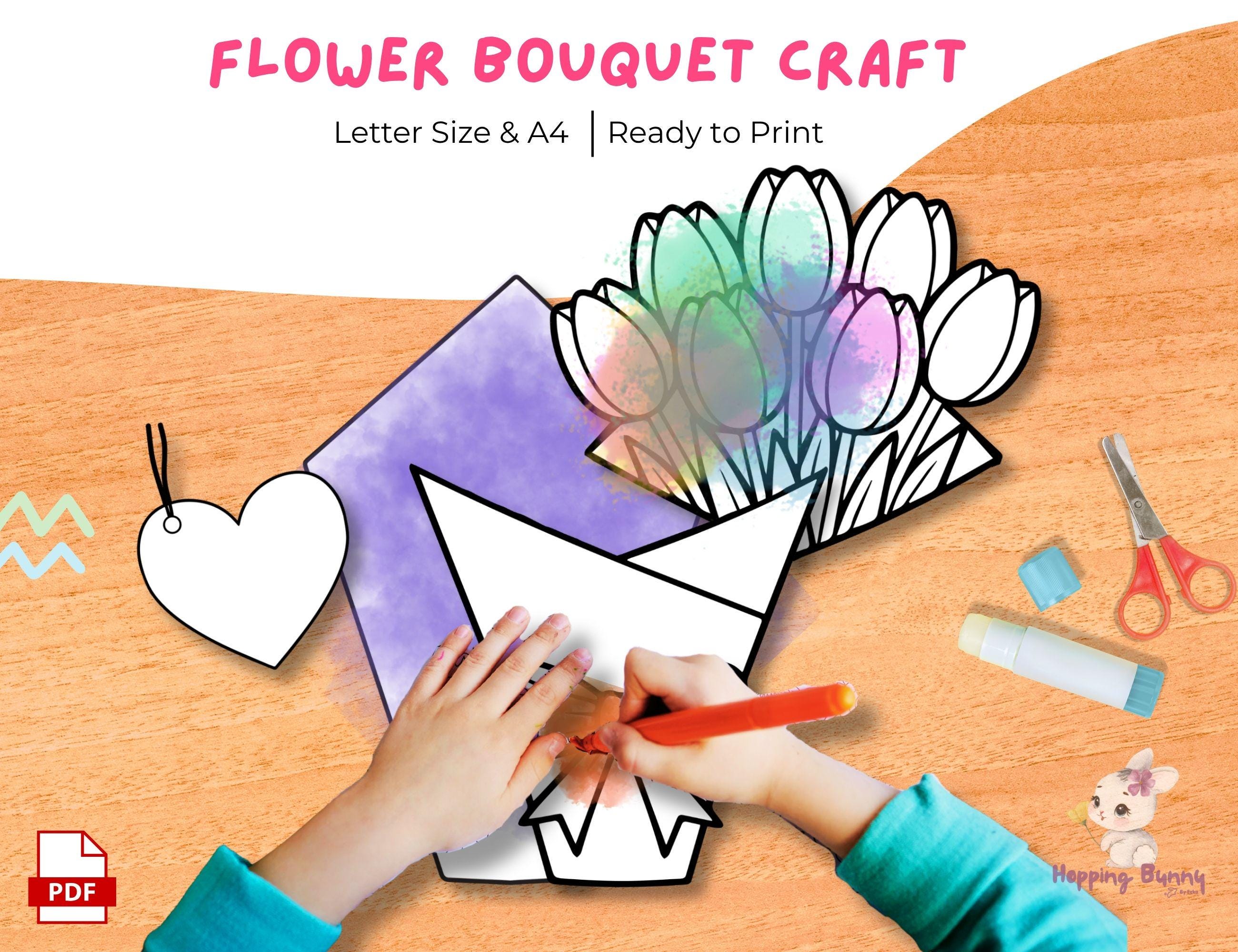 Flower Bouquet Craft Activity for Kids | Printable Coloring, Cutting ...