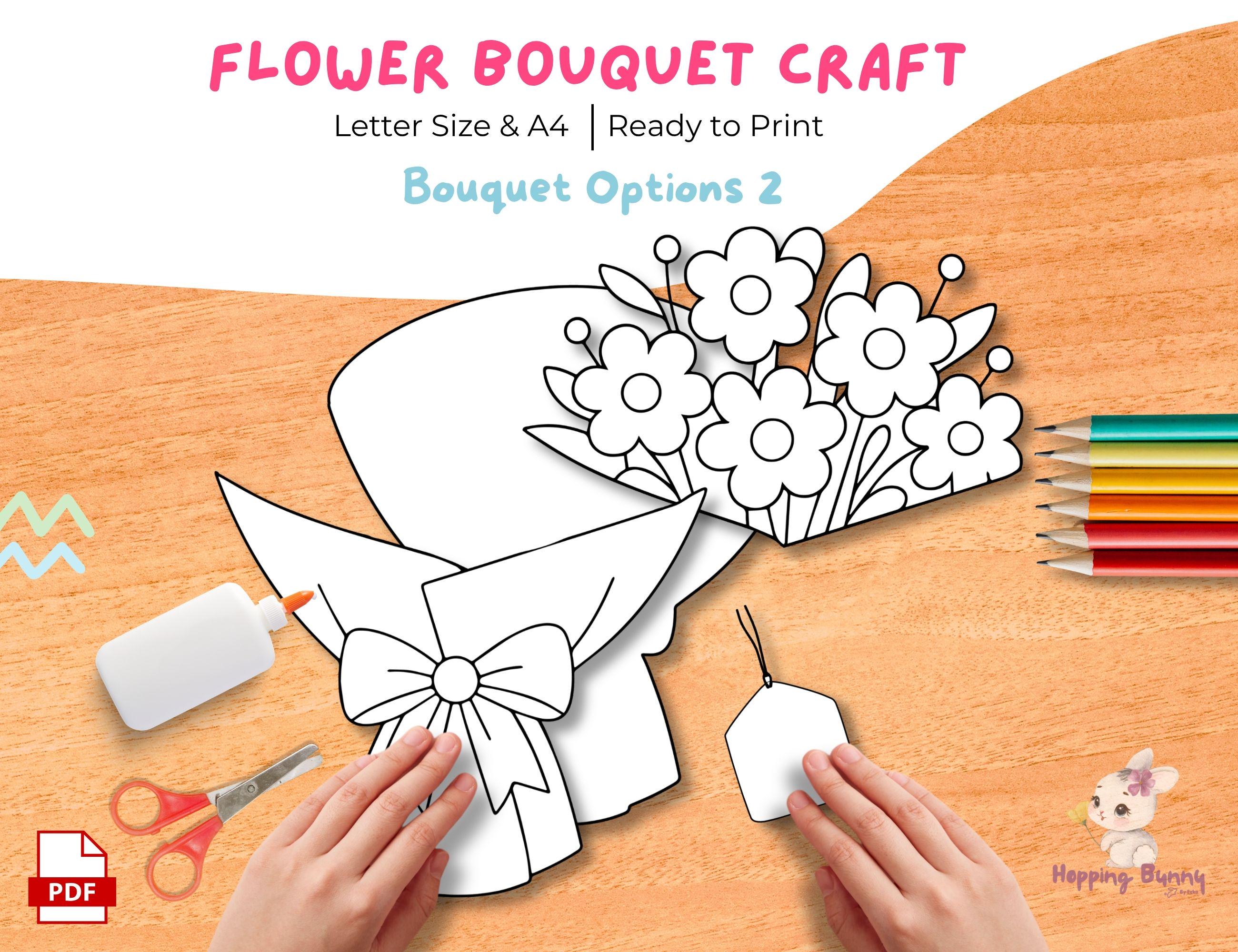 Flower Bouquet Craft Activity for Kids | Printable Coloring, Cutting ...