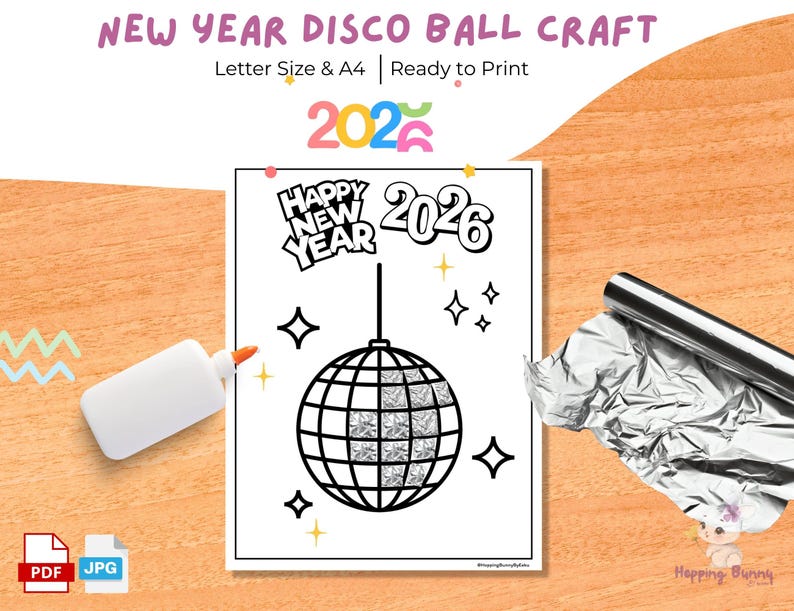New Year Disco Ball Craft Printable | 2026 Kids Foil Art Activity ...