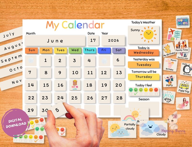 Daily Kids Calendar Printable | Fun Learning Calendar for Toddlers and ...