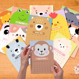 Kids Printable Calendar 2026 • Cute Animal Monthly Calendar ...