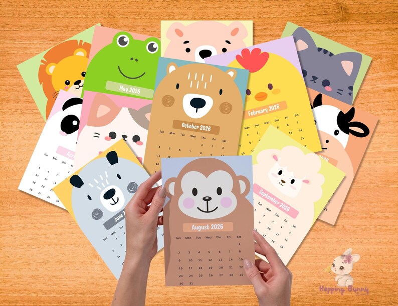 Kids Printable Calendar 2026 • Cute Animal Monthly Calendar ...