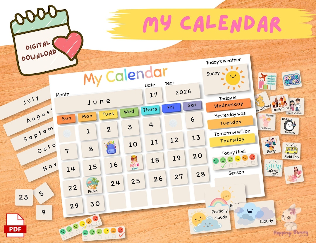 Daily Kids Calendar Printable | Fun Learning Calendar for Toddlers and ...