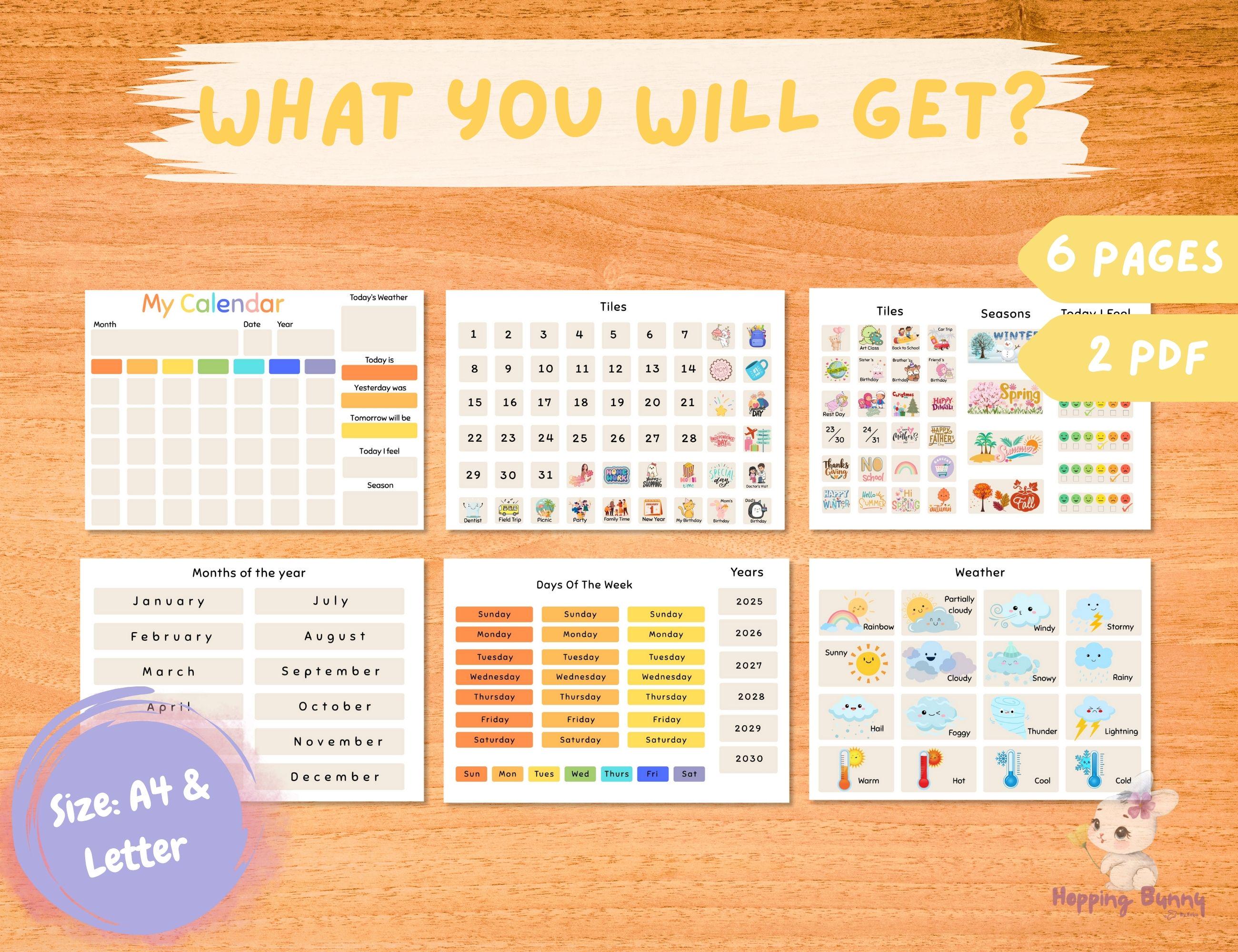 Daily Kids Calendar Printable | Fun Learning Calendar for Toddlers and ...