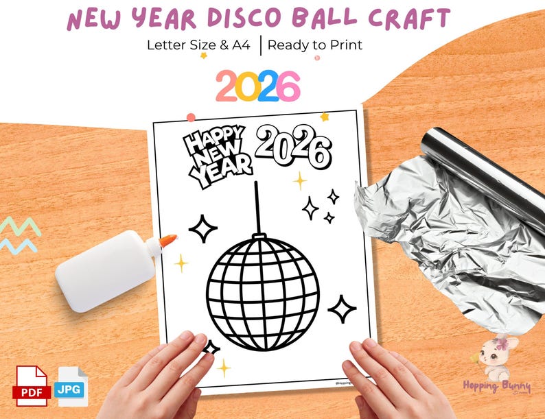 New Year Disco Ball Craft Printable | 2026 Kids Foil Art Activity ...