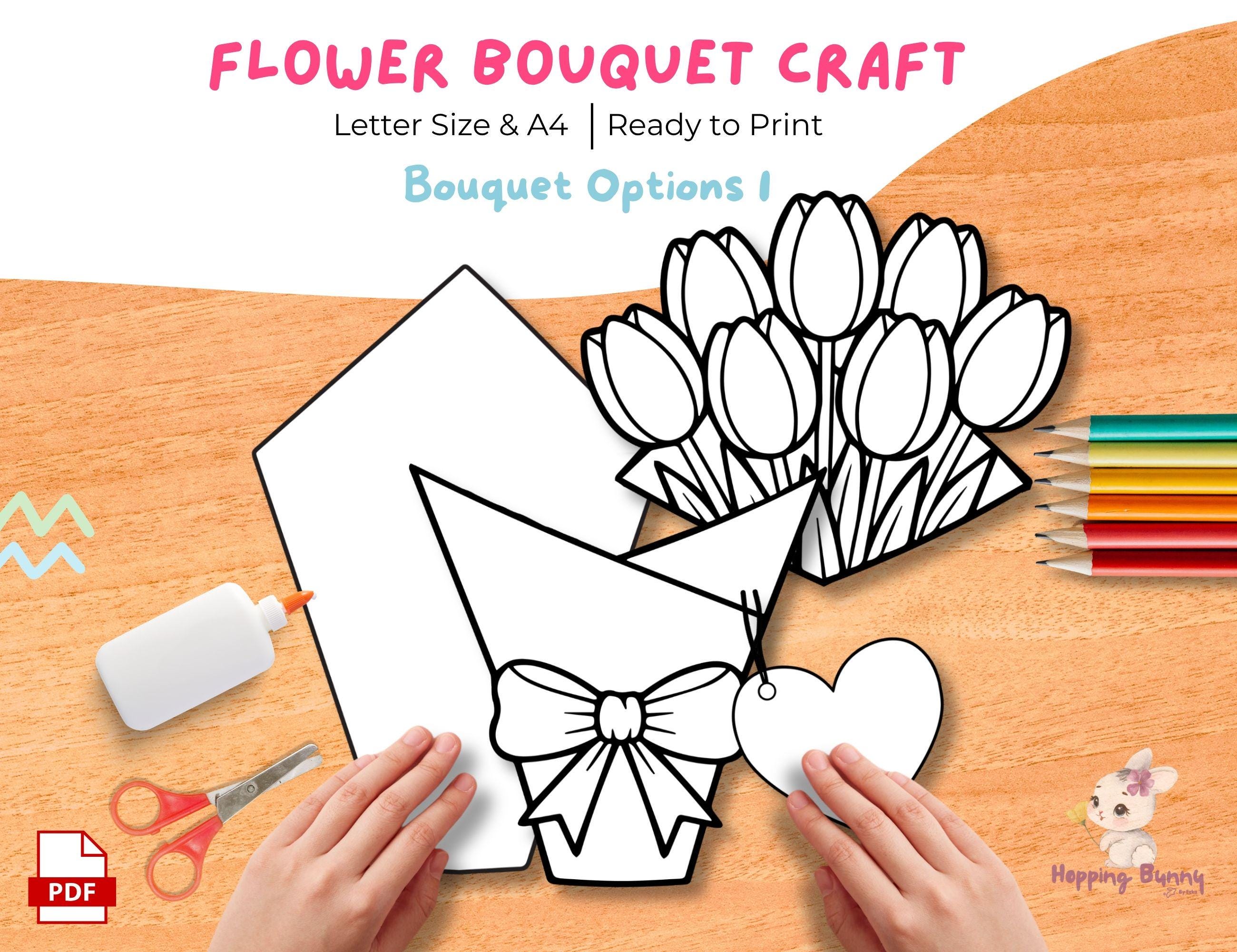 Flower Bouquet Craft Activity for Kids | Printable Coloring, Cutting ...