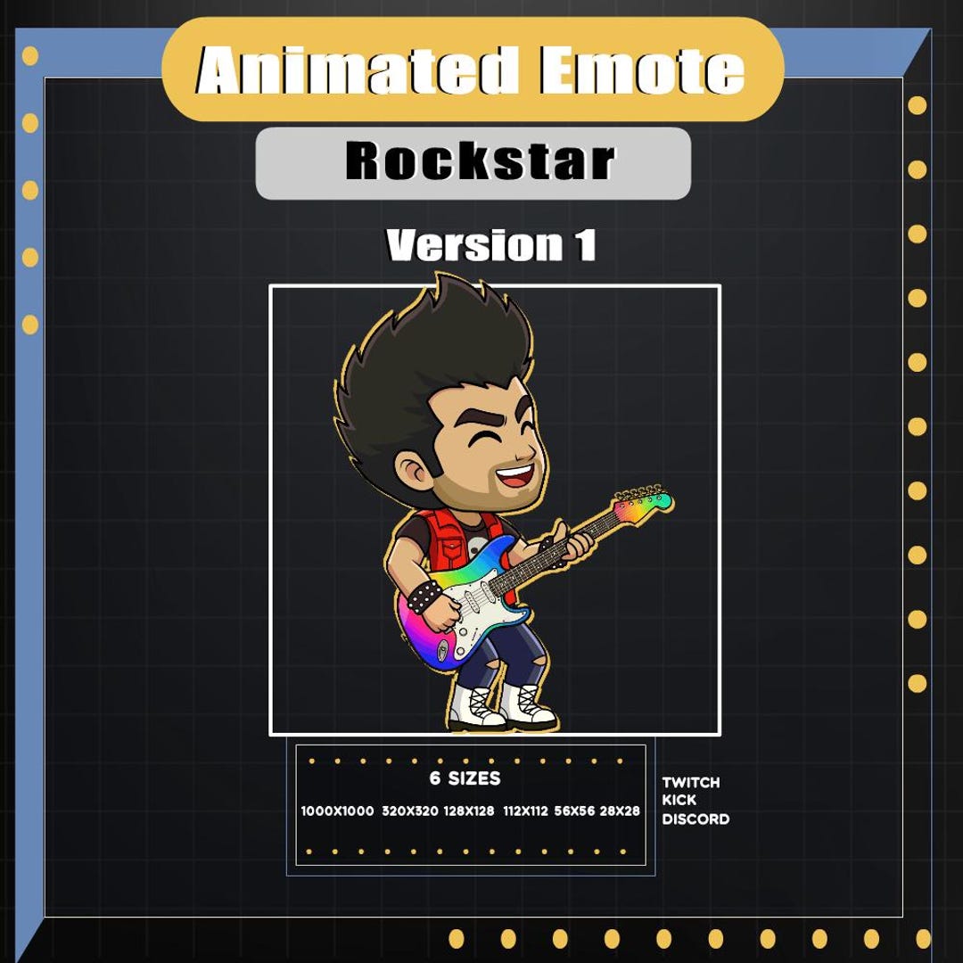 Animated Rockstar Emote | Chibi Musician Emote for Twitch, Discord ...