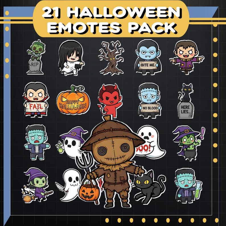 21 Halloween Emotes Pack | Spooky Streamer Emoji Set | Twitch, Discord ...
