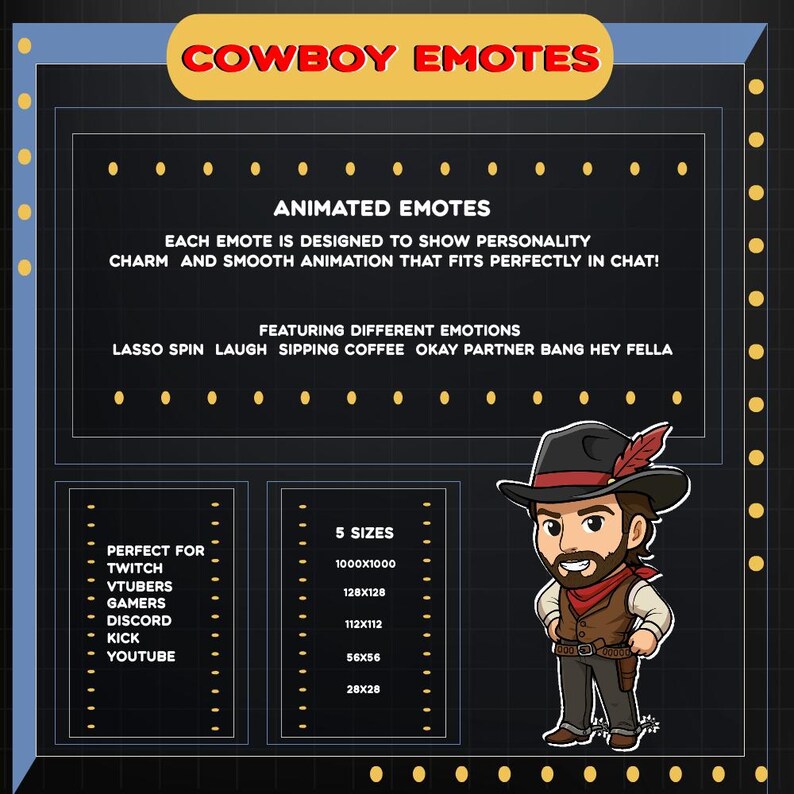 Animated Cowboy Western Emotes Pack, Gamer Emotes for Twitch Discord - Etsy