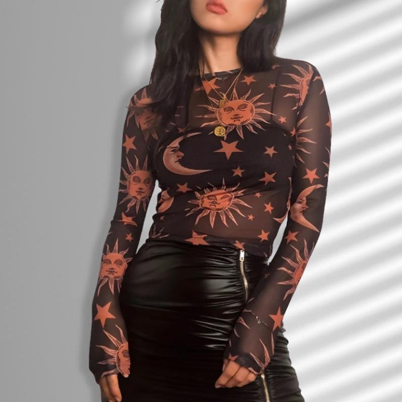 Sheer Sun & Moon Mesh Top – Long Sleeve Celestial T-shirt - Etsy