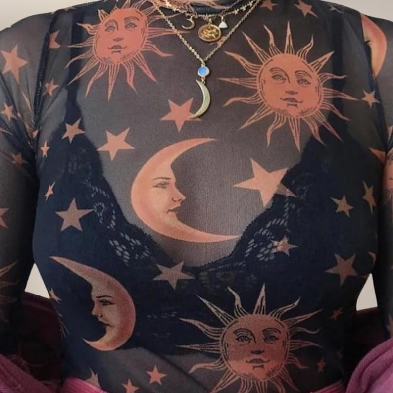 Sheer Sun & Moon Mesh Top – Long Sleeve Celestial T-shirt - Etsy