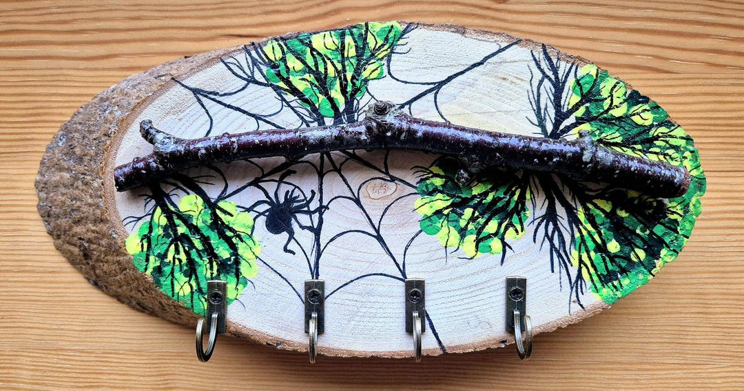 Handmade Rustic Wall Rack, Spider Web Wooden Key Holder - Etsy