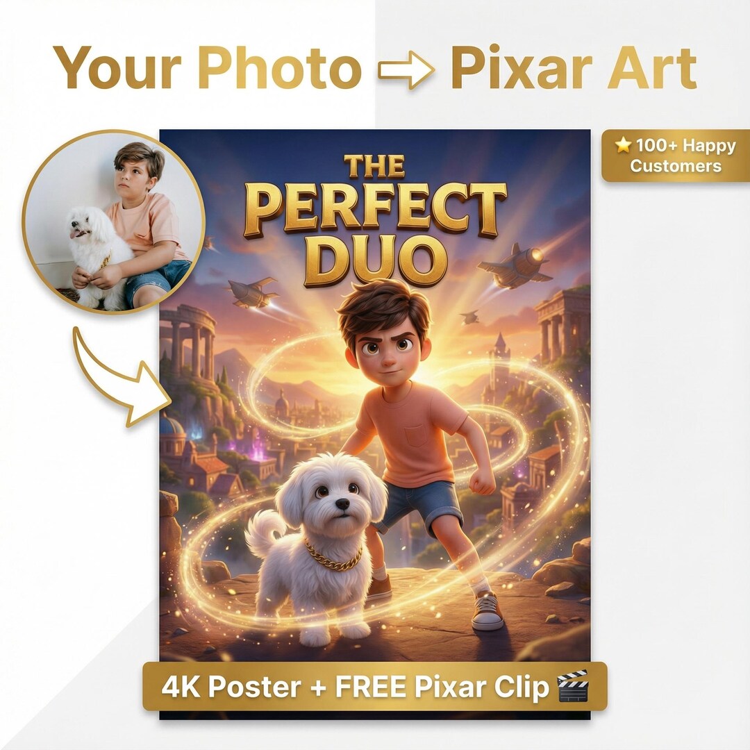 Pixar Pet + Owner Illustration | Custom Pixar-style Cartoon Poster ...