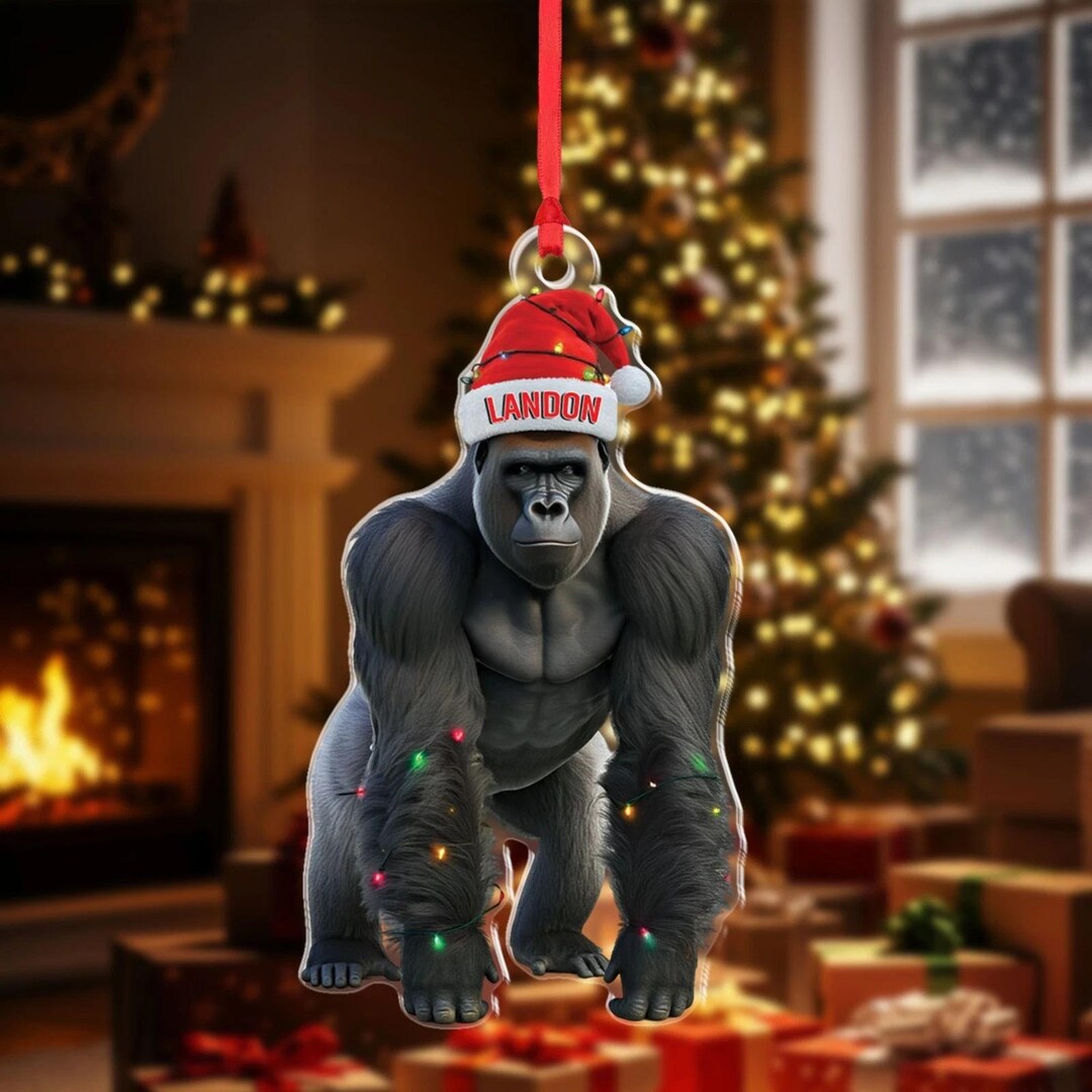 Personalized Gorilla Christmas 2D Ornament | Santa Hat Acrylic Custom ...
