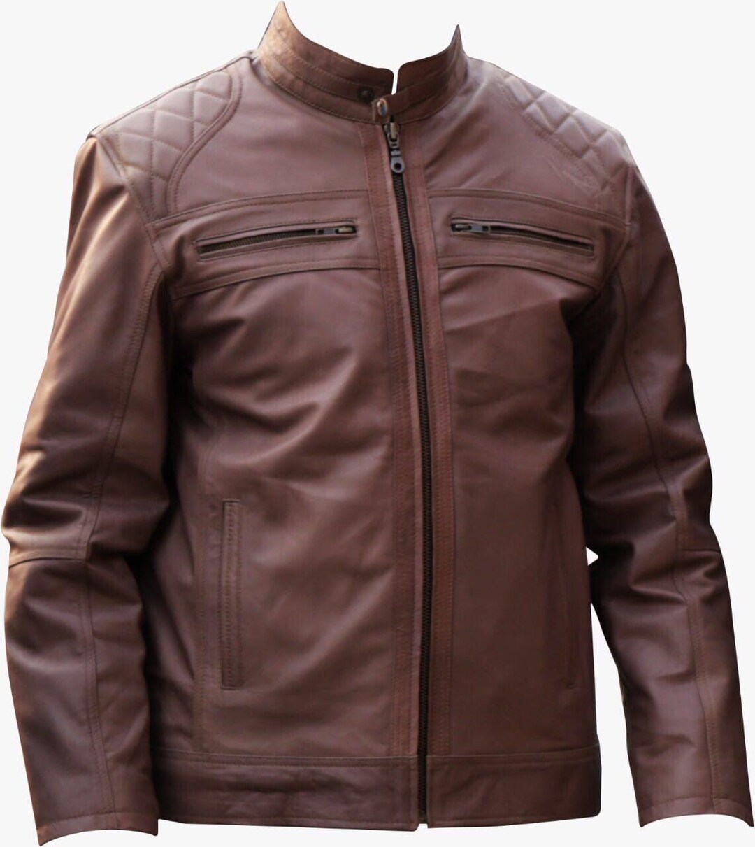 Men's Brown Cafe Racer Leather Jacket | Quilted Biker Moto Coat - Etsy