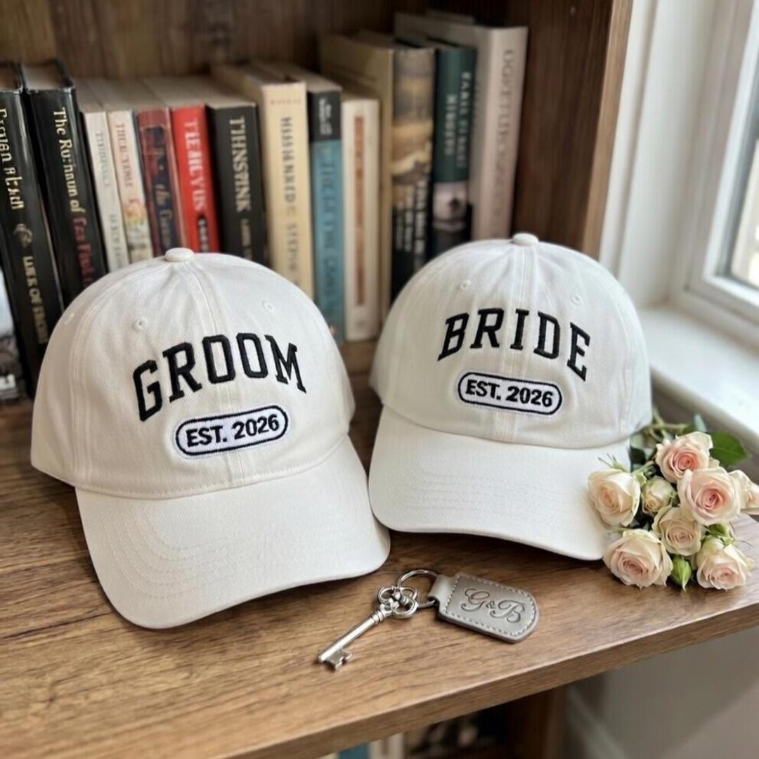 Custom Bride and Groom Hats, Est 2026 Baseball Caps, Personalized ...