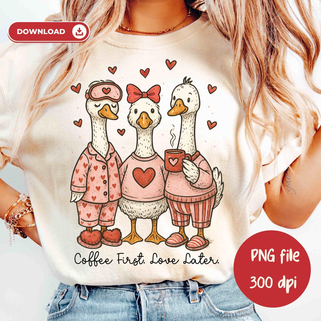 Valentine Trio Goose PNG, Coffee Love Silly Goose Shirt, Colorful ...