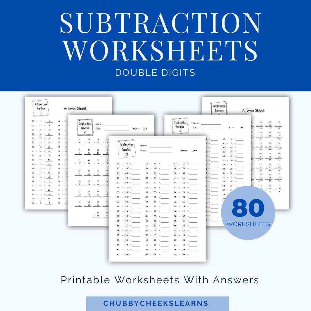Subtraction Worksheets: 2 Digits | 80 Subtraction Worksheets | 1st ...