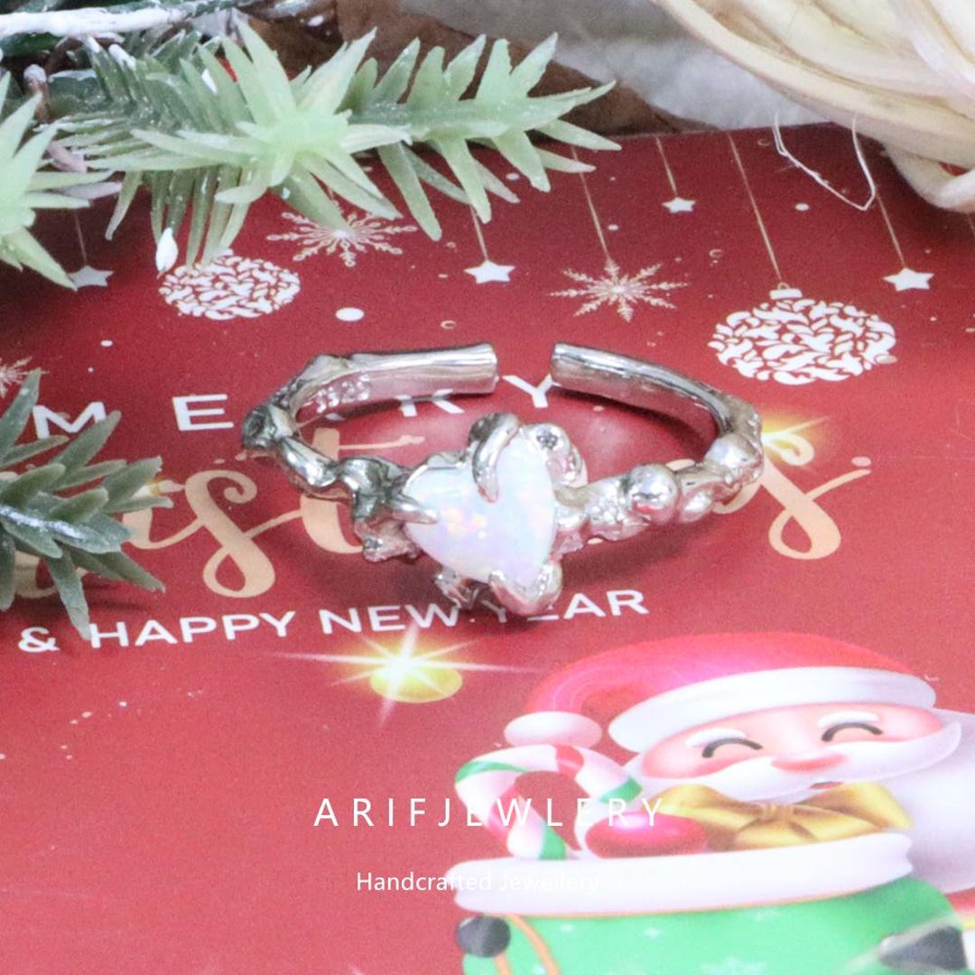 Irregular Face Australian Opal Texture Pure Silver Open Ring for Women ...