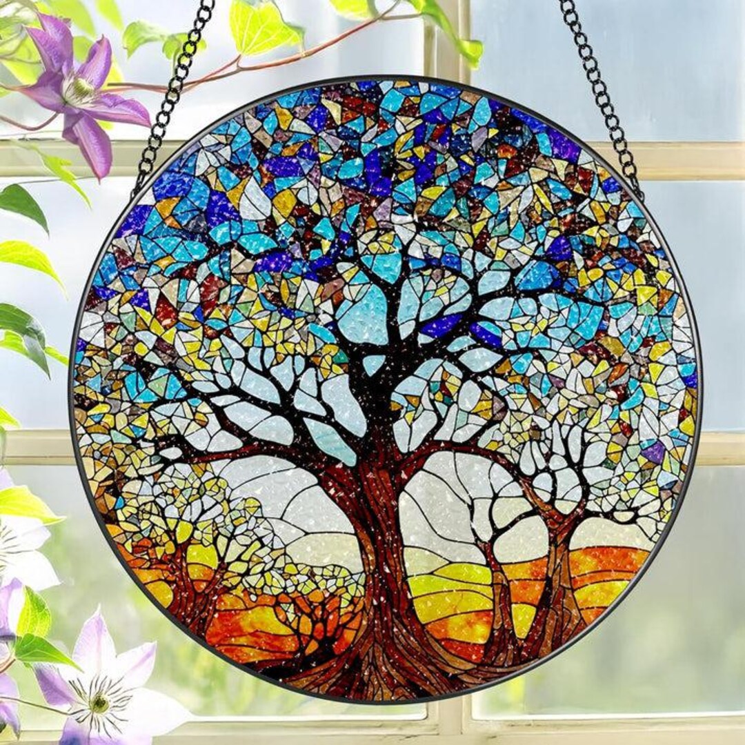 Tree of Life Stained Glass Suncatcher,mosaic Glass Tree Window Hanging ...