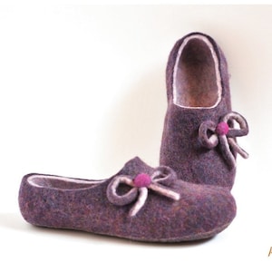 Felted Slippers - Lilac Mix - Bows - Ribbon - Etsy