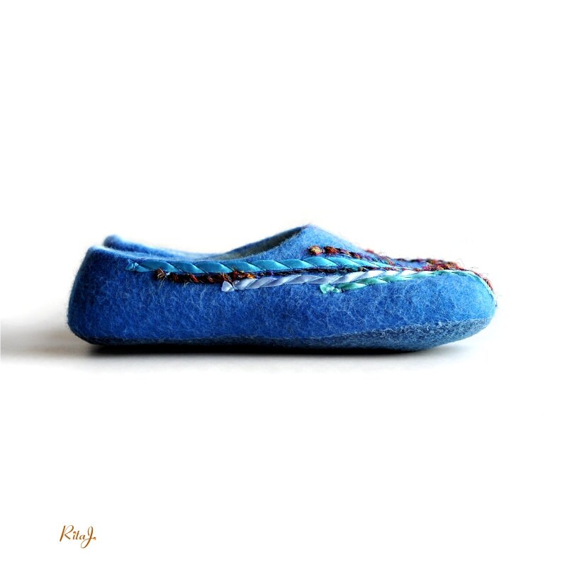 Felted Slippers - Women - Handmade -blue - Felted House Shoes - Etsy