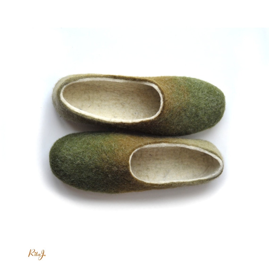 Handmade Wool Felted Slippers Earth Spring Color-grass - Etsy