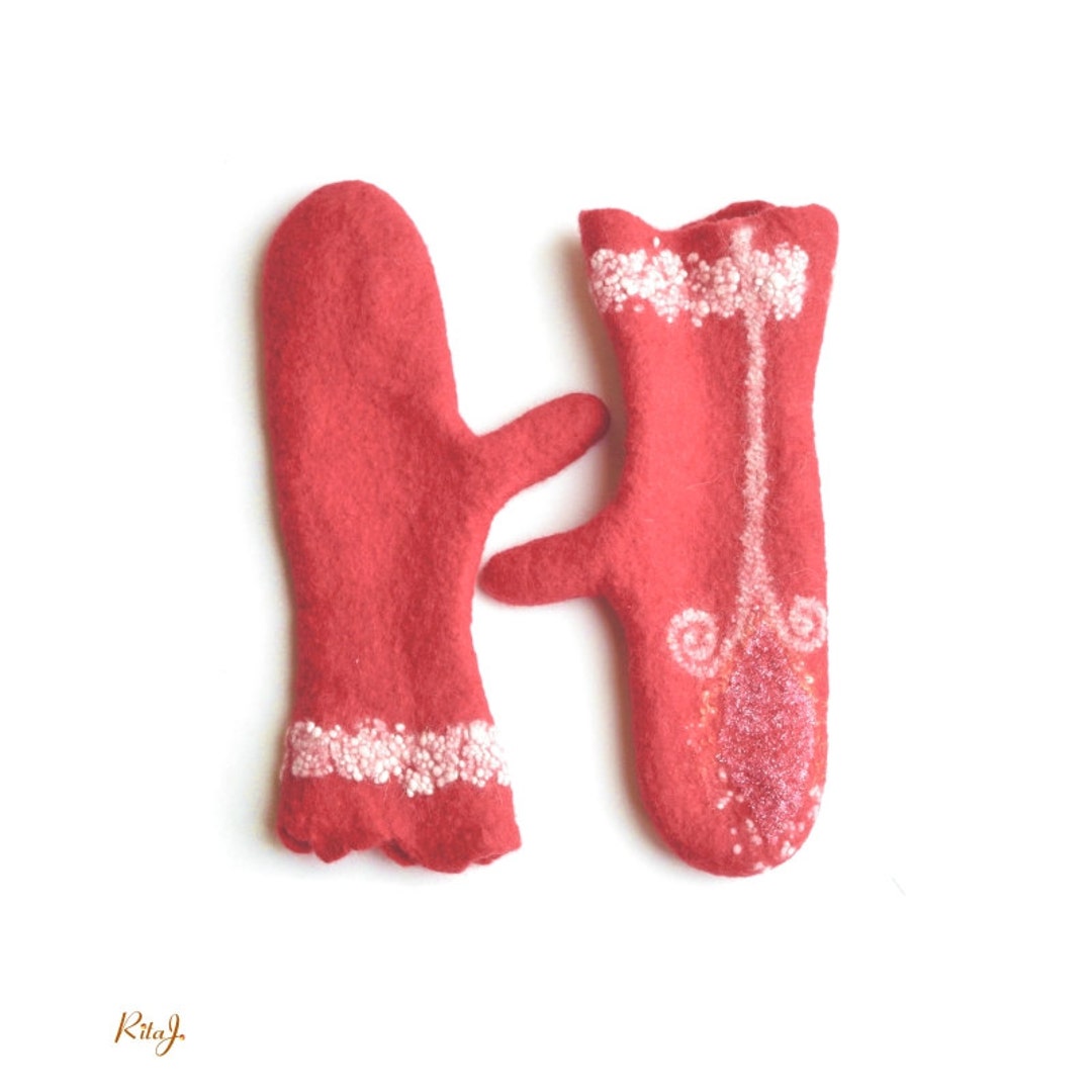 Felted Mittens Red - Merino Wool Gloves for Woman - Made to Order - Etsy