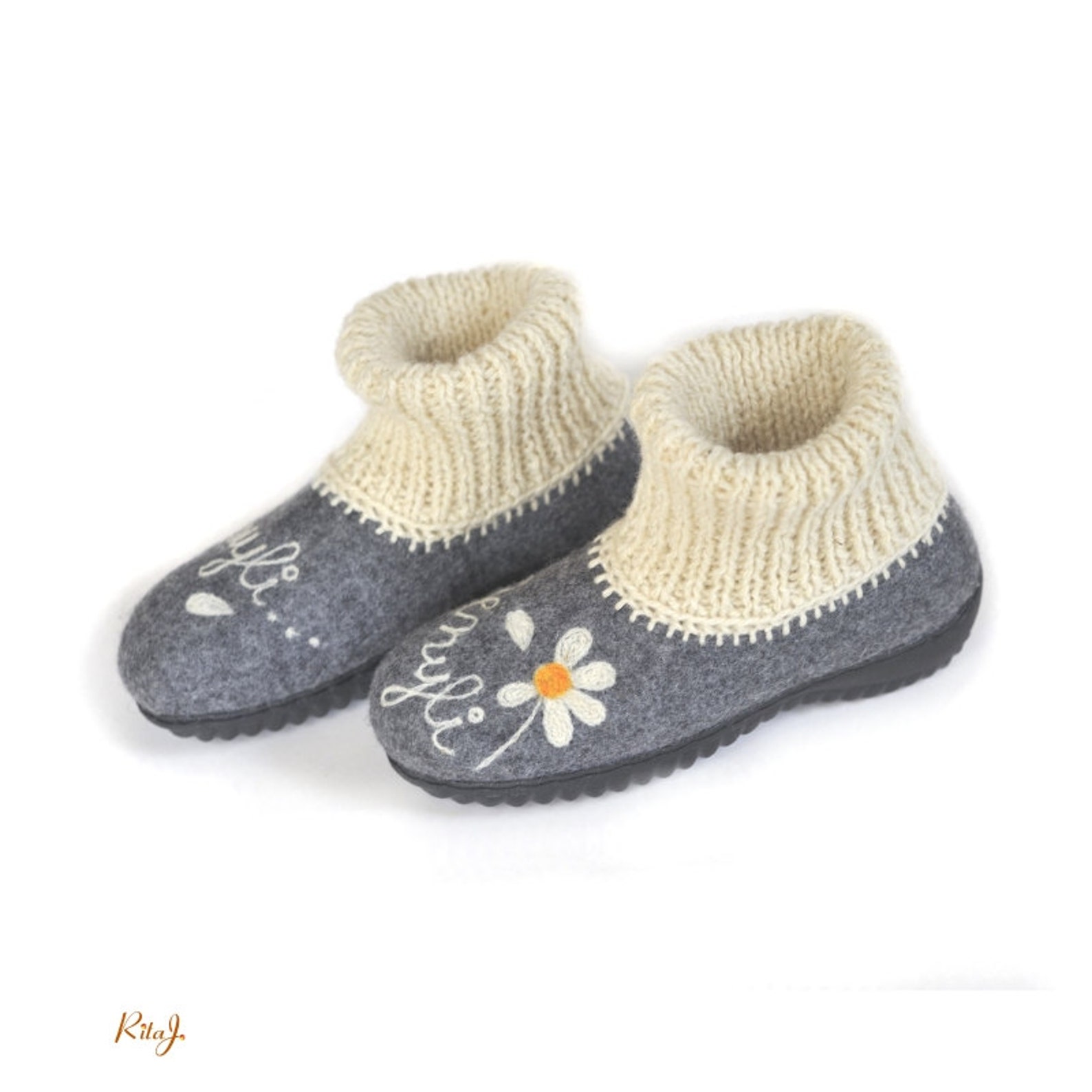 Handmade Grey Wool Felted Shoes With Rubber Soles - Etsy