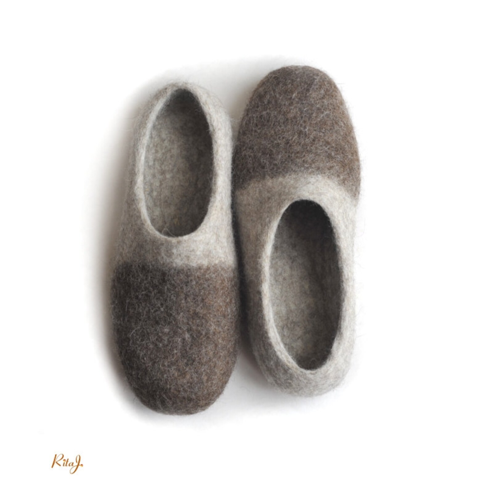 Handmade Wool Felted Slippers With Soles - Hazel - Brown- Ecofriendly ...