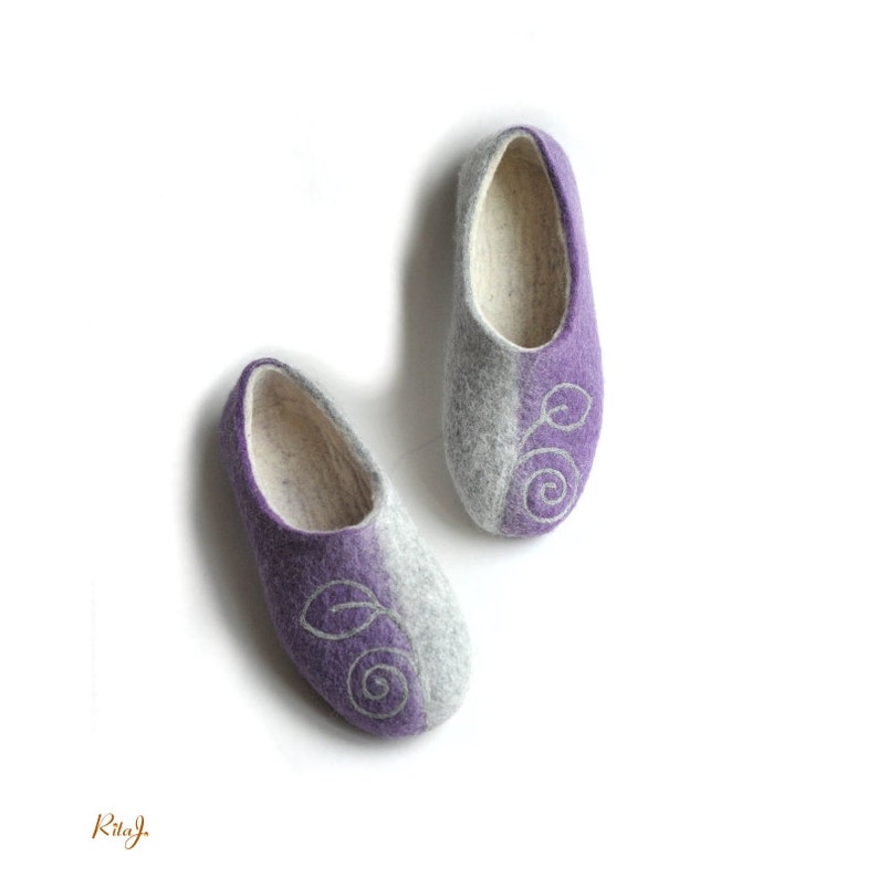 Handmade Felted Slippers Grey-lilac - Etsy