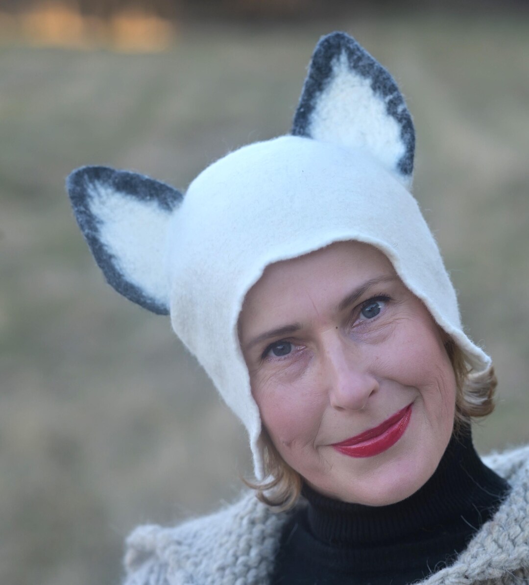 Felted White Cat Hat With Ears , Handmade From Pure Merino Wool ...