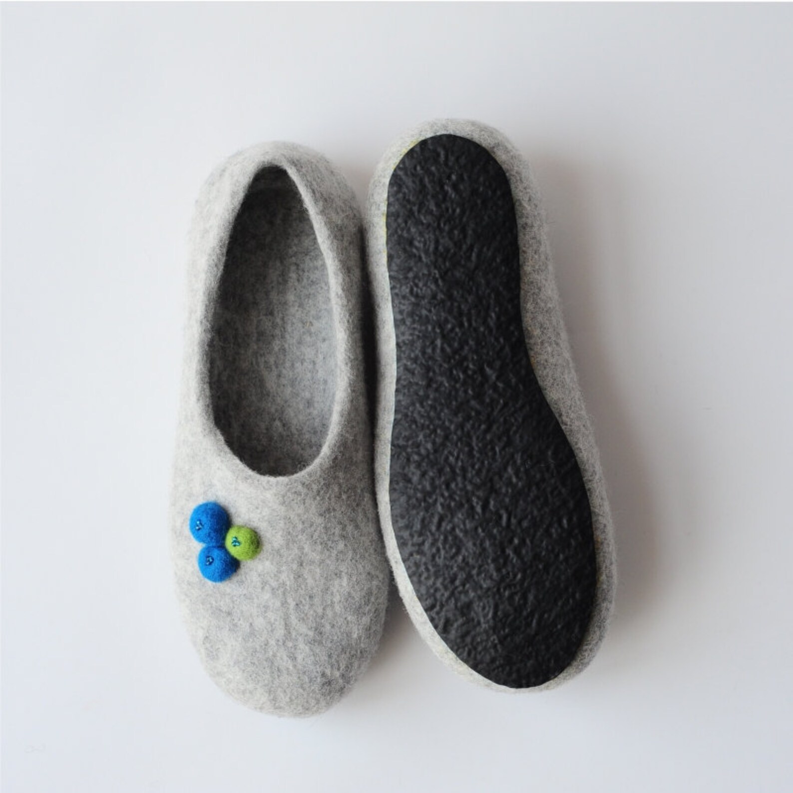 Handmade Wool Felted Slippers With Soles - Light Grey - Etsy