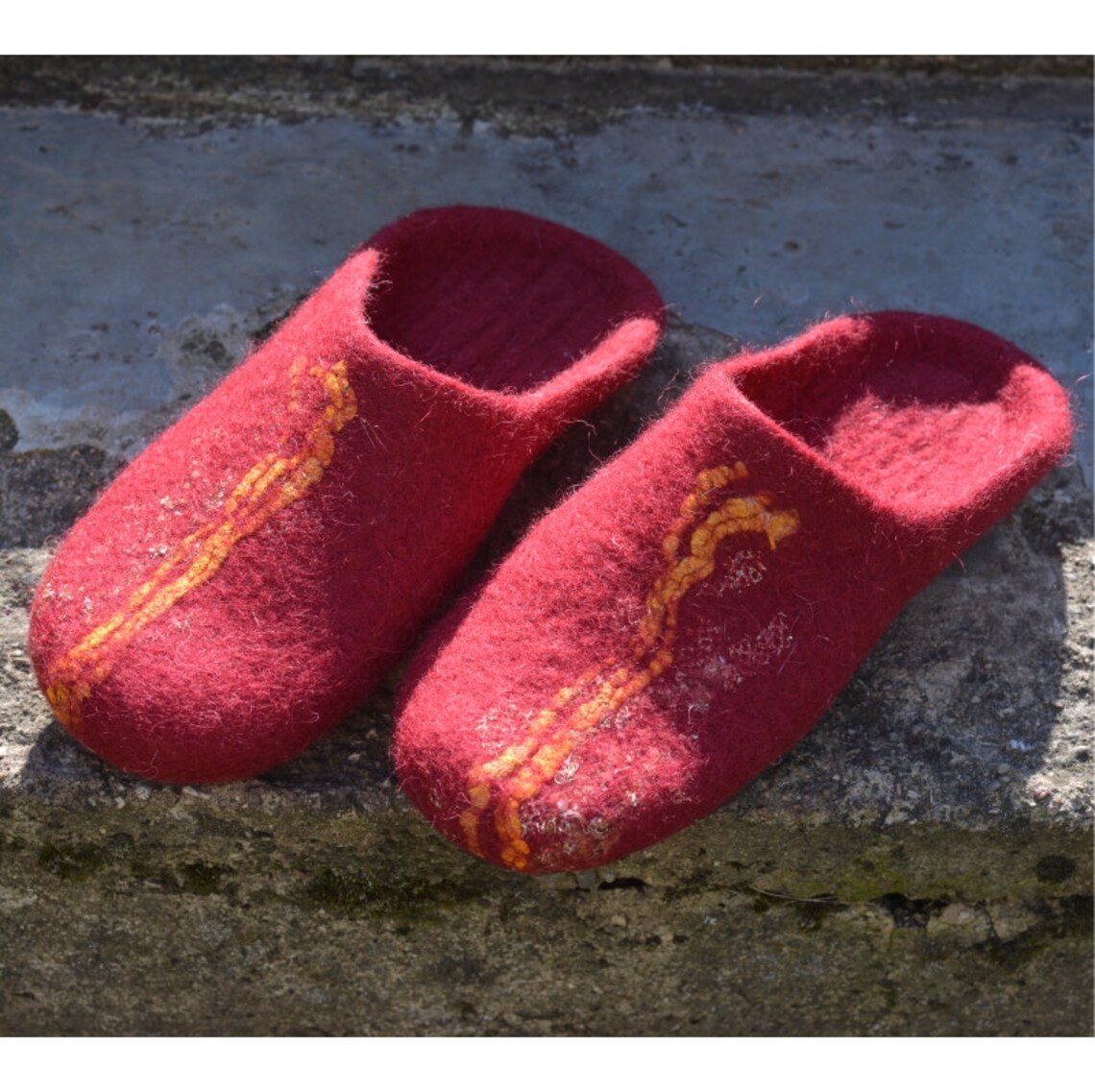 Handmade Wool Felted Slippers With Soles -bordo - Etsy