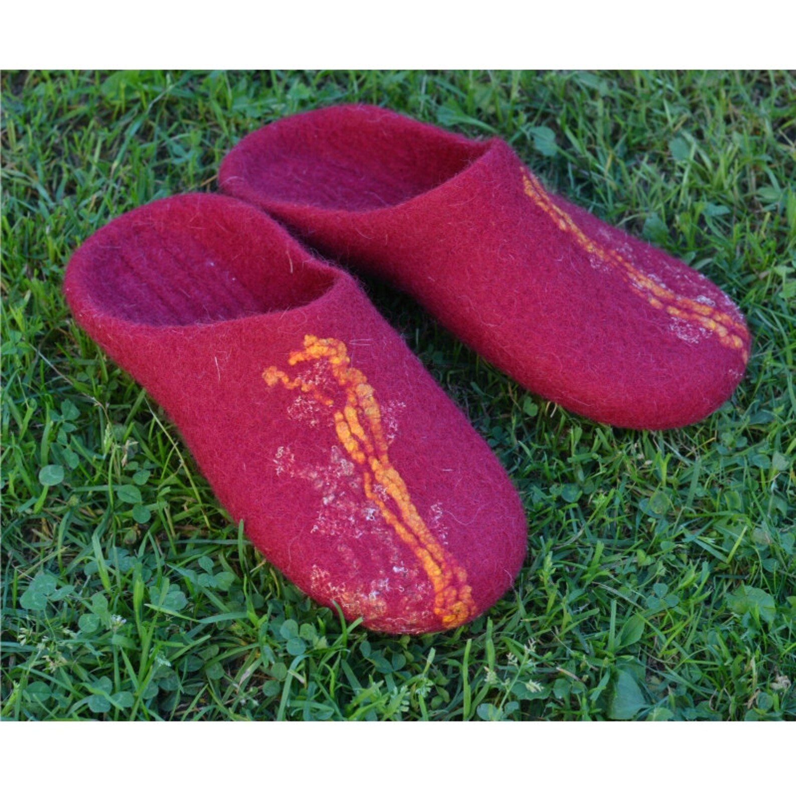Handmade Wool Felted Slippers With Soles -bordo - Etsy