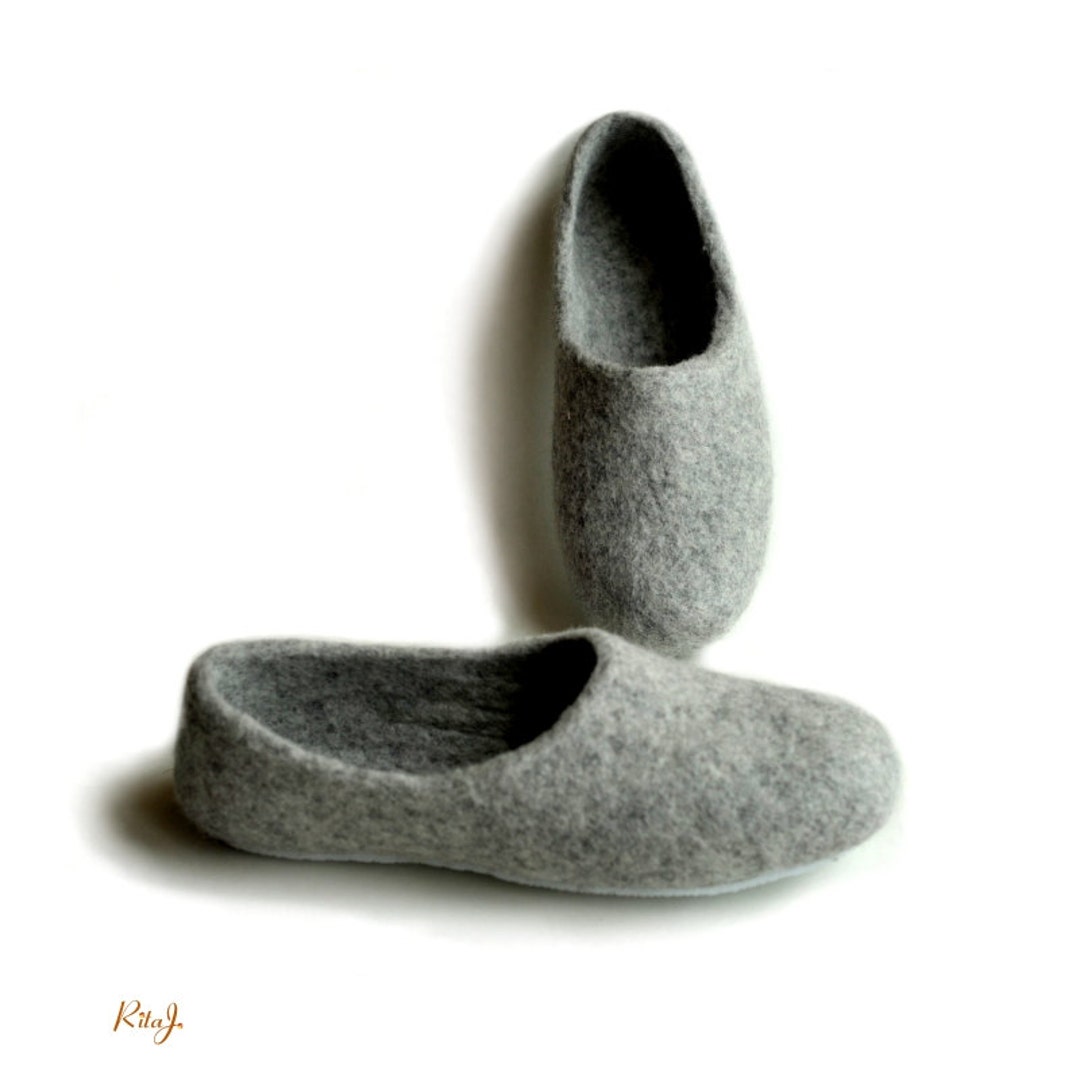 Handmade Eco Friendly Felted Slippers - Wool - Grey - Etsy