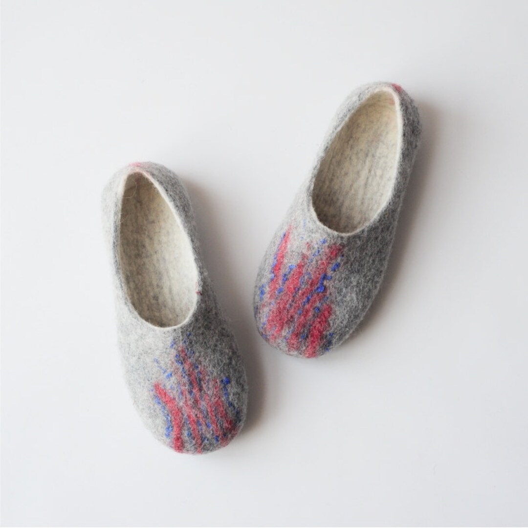 Handmade Wool Felted Slippers With Soles - Light Grey - Etsy
