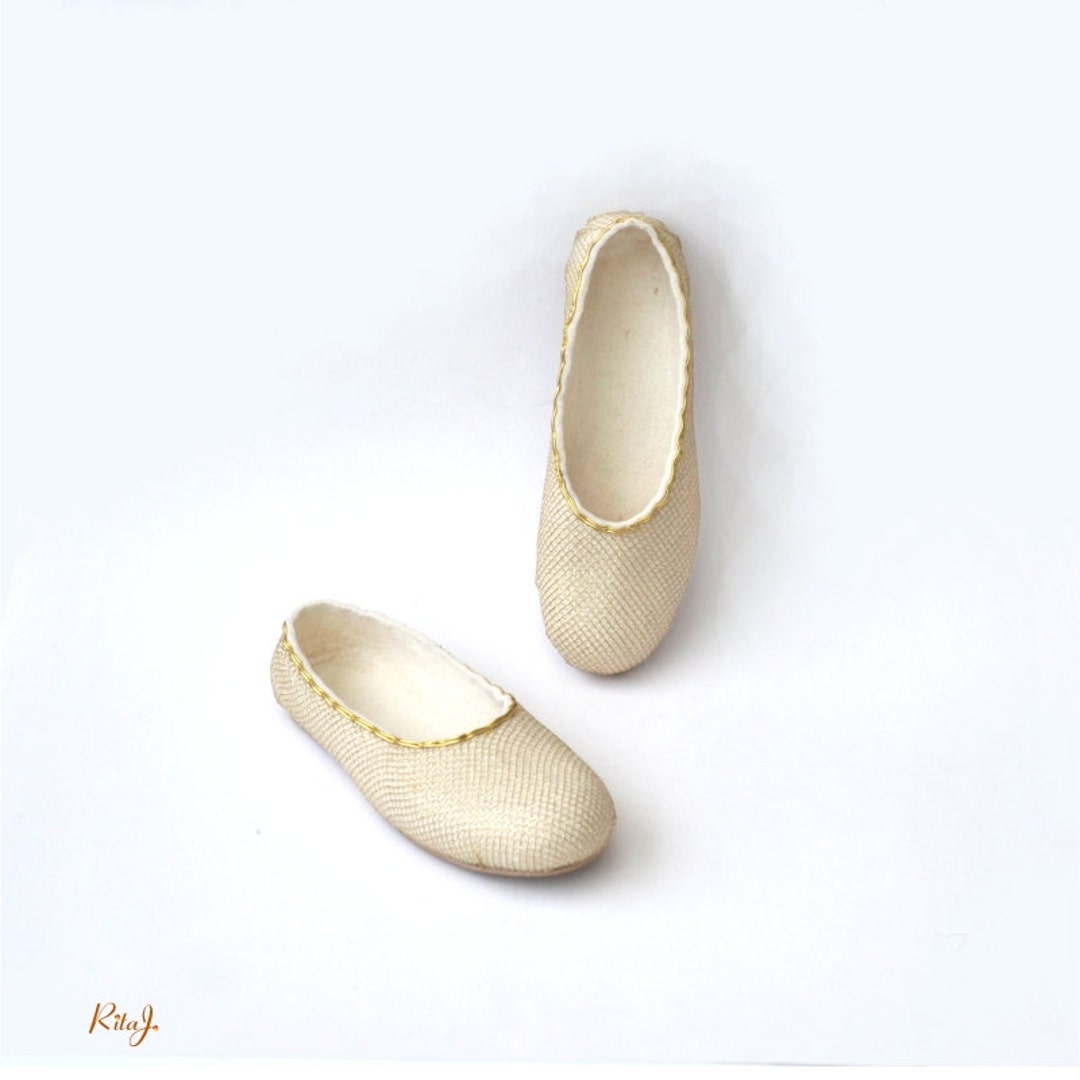 Handmade White Softest Merino Wool Felted Slippers With Gold Net ...