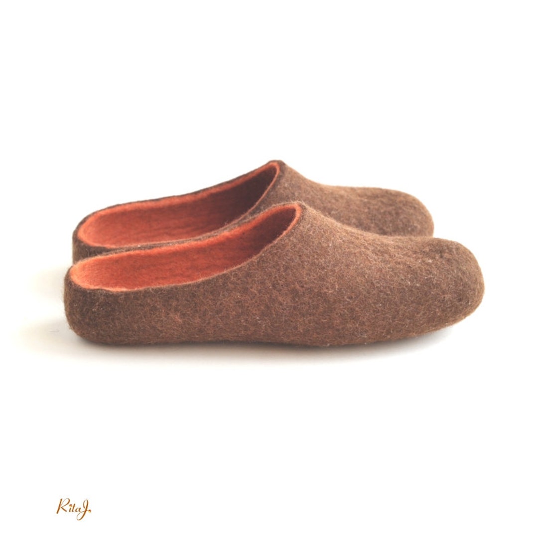 Handmade Wool Felted Slide Back Slippers - Orange -brown - Men - Etsy