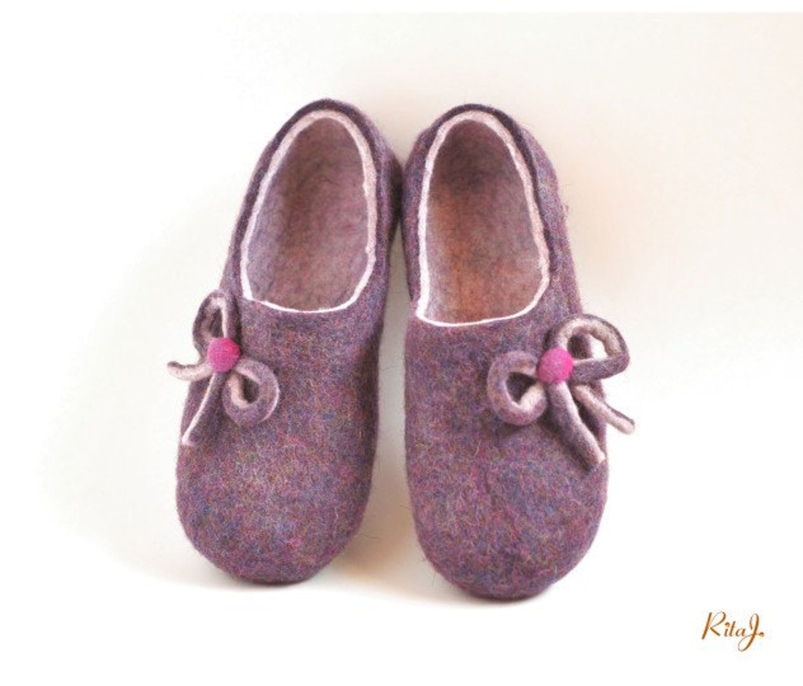 Felted Slippers Lilac Mix Bows Ribbon - Etsy