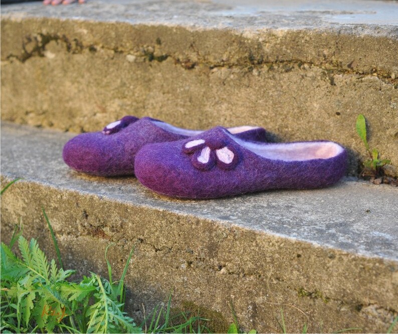 Felted Slippers Shamrock - Purple - Women -handmade - Felted House ...