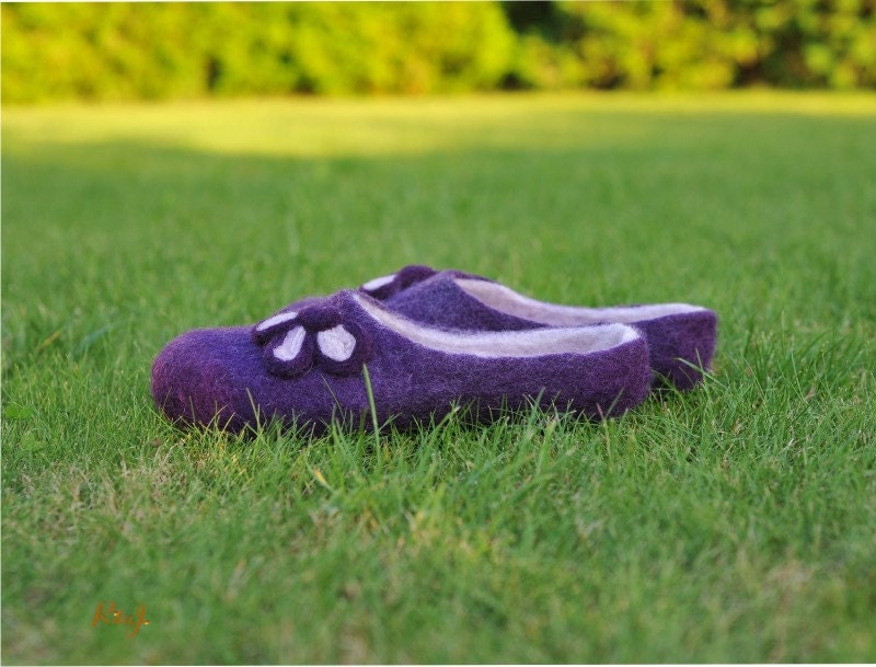 Felted Slippers Shamrock - Purple - Women -handmade - Felted House ...