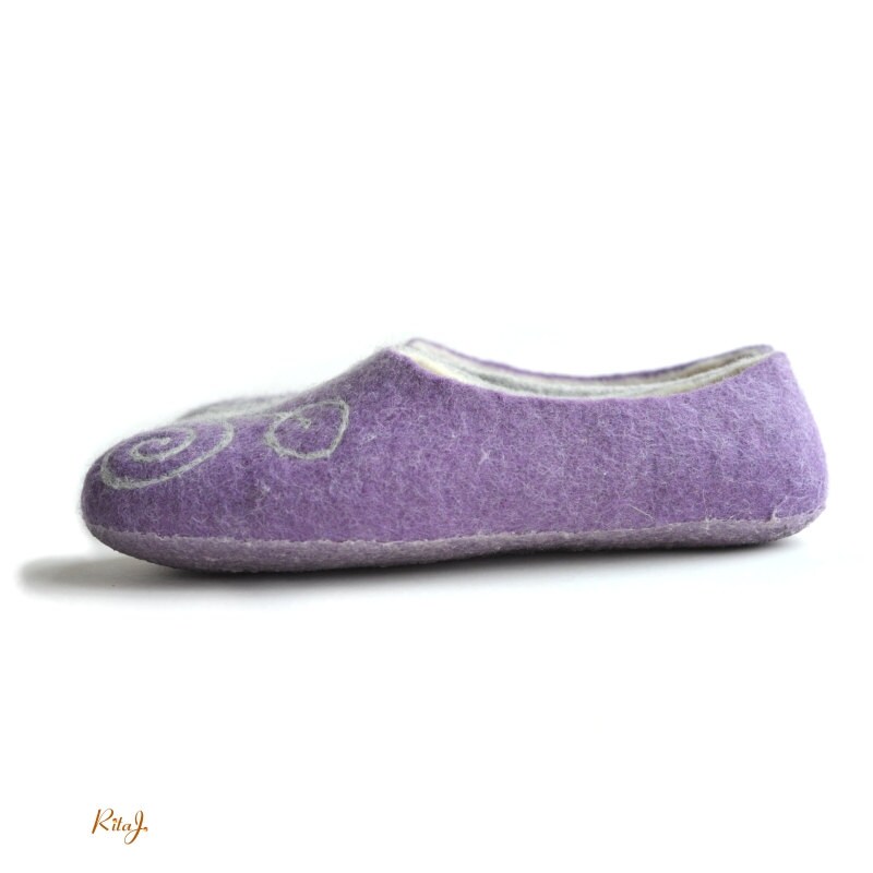 Handmade Felted Slippers Grey-lilac - Etsy UK