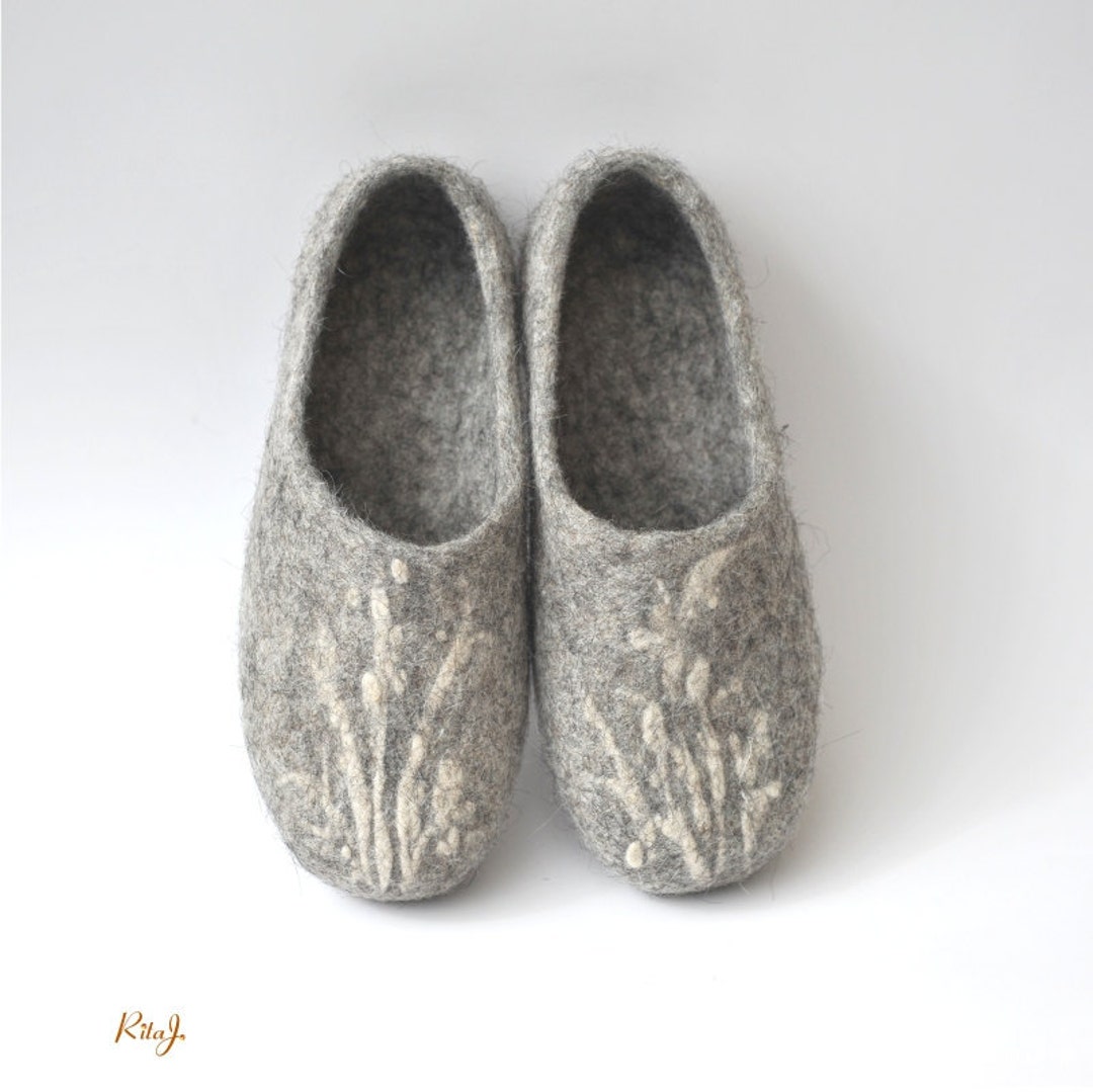 Handmade Eco Friendly Felted Slippers From Natural Wool - Grey - Etsy