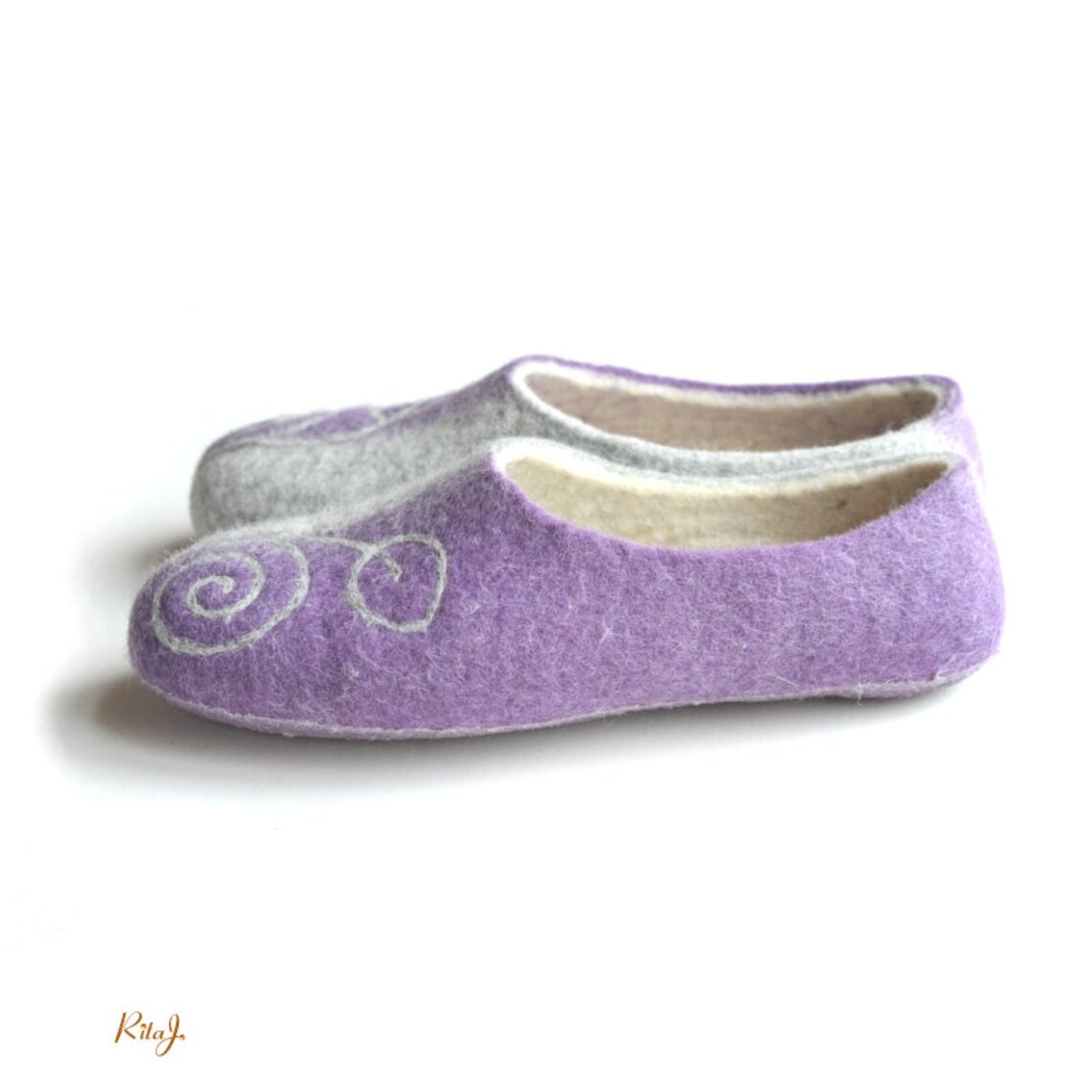 Handmade Felted Slippers Grey-lilac - Etsy