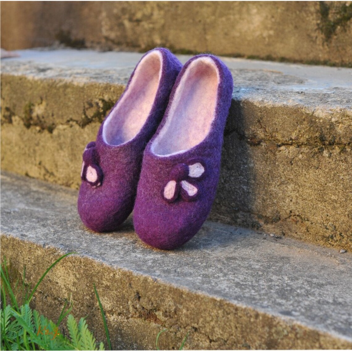 Felted Slippers Shamrock - Purple - Women -handmade - Felted House ...